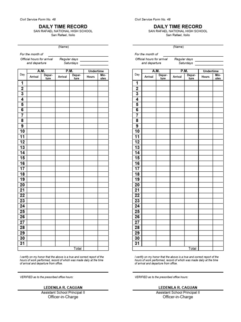 CSCForm48 DailyTimeRecord-DTR | PDF