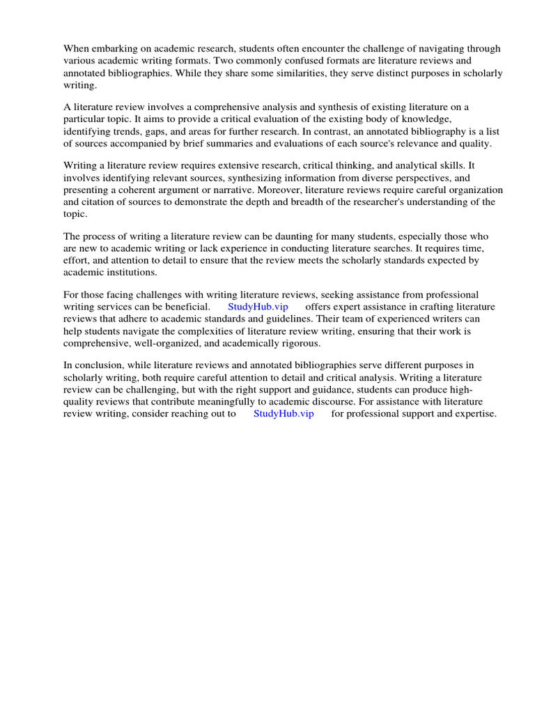 Literature Review vs. Annotated Bibliography | PDF | Citation ...