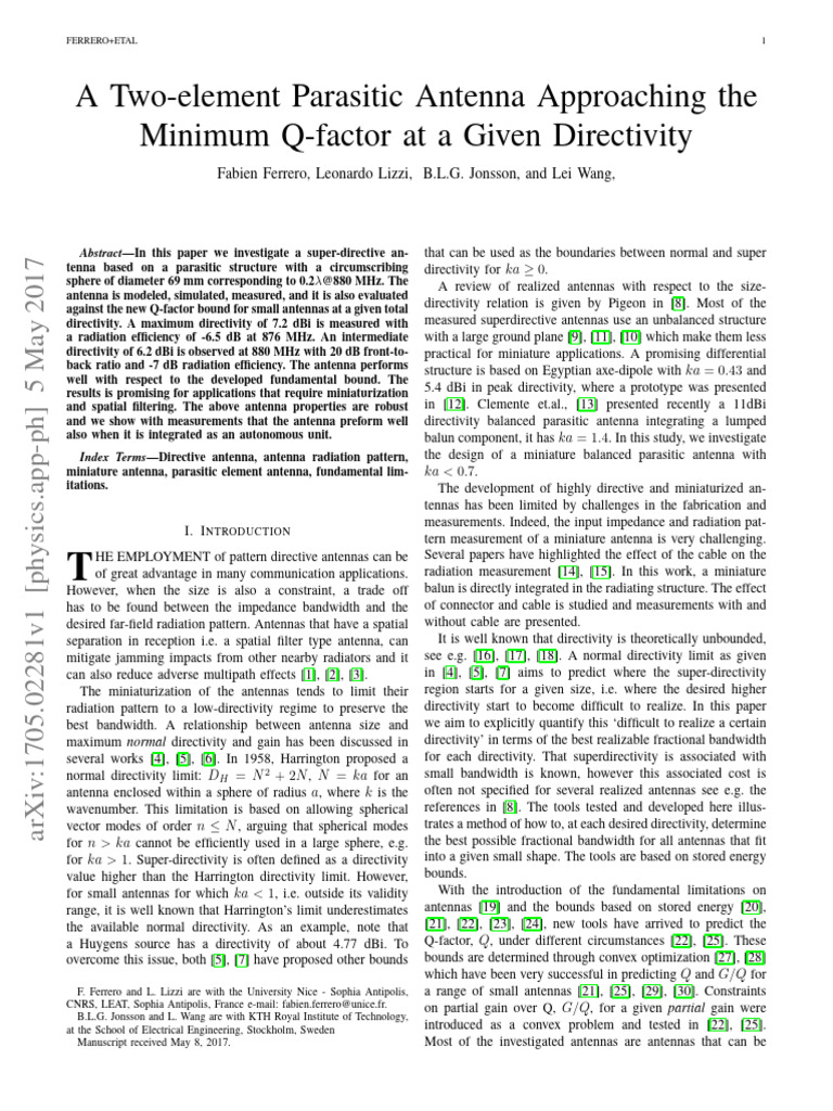 A Two-Element Parasitic Antenna Approaching The Minimum Q-Factor at A ...