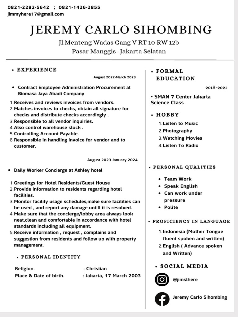 CV. Jeremy Carlo. S | PDF | Jakarta