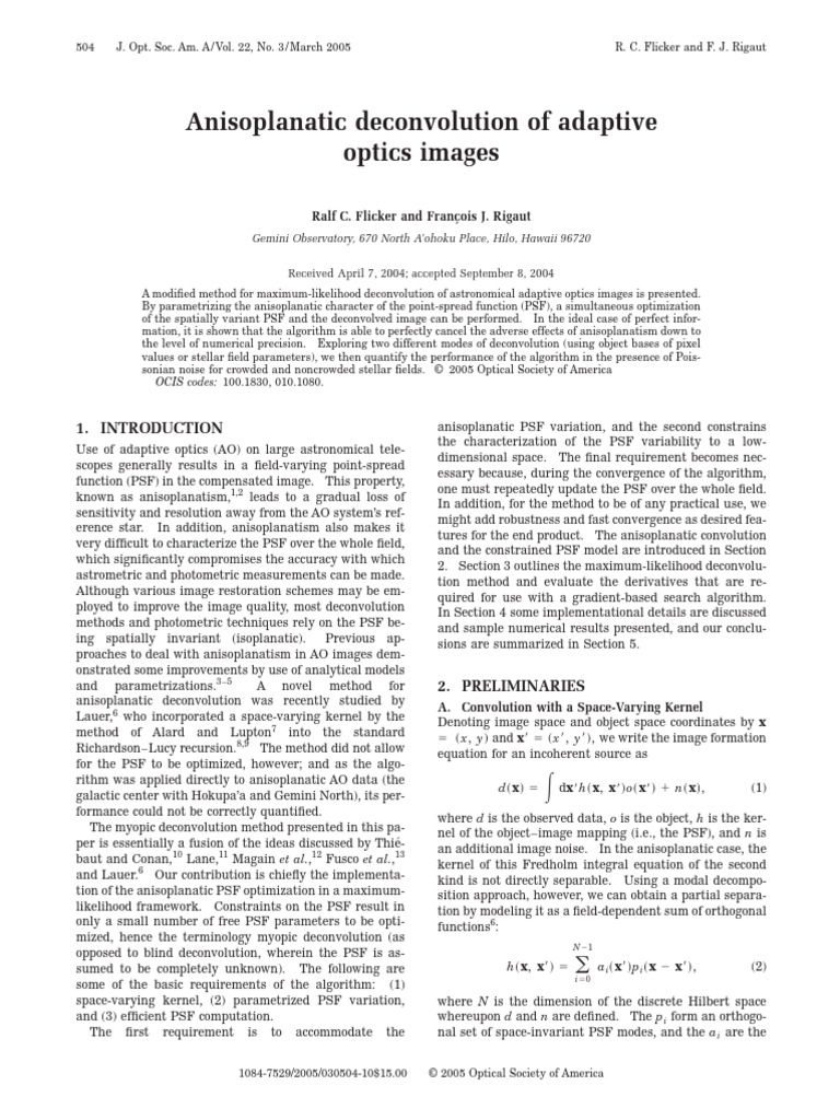 Anisoplanatic Deconvolution of Adaptive Optics Images | PDF | Fourier ...