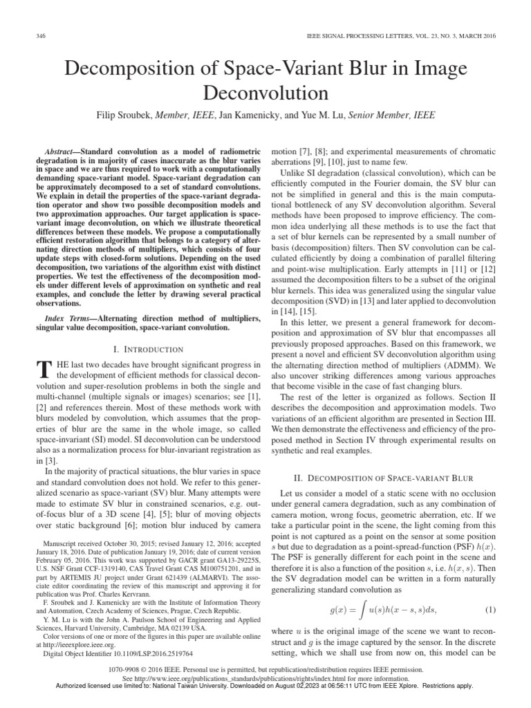 Decomposition of Space-Variant Blur in Image Deconvolution | PDF | Matrix (Mathematics ...
