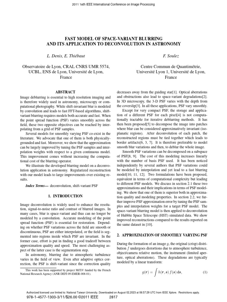 Fast Model of Space-Variant Blurring and Its Application To Deconvolution in Astronomy | PDF ...