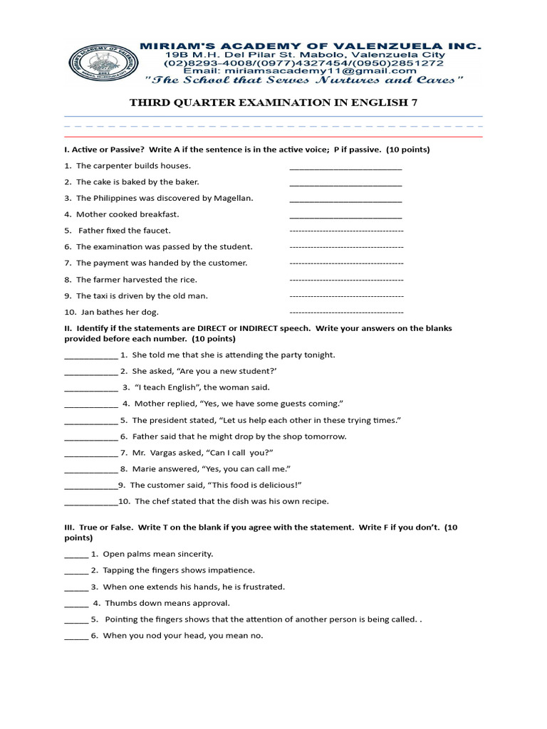 Third Quarter Examination Grade - 2024 | PDF
