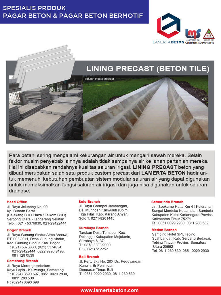 Lining Precast Beton untuk Irigasi | PDF