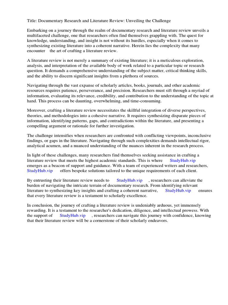 Documentary Research and Literature Review | PDF | Qualitative Research ...