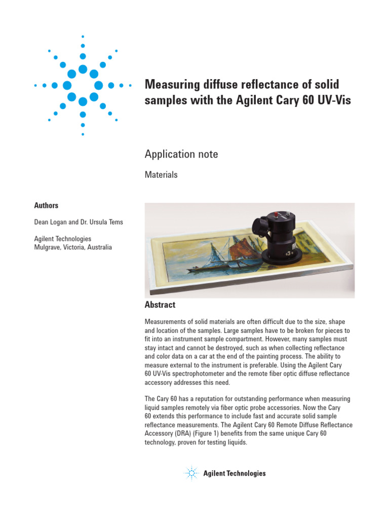 Measuring Diffuse Reflectance of Solid Samples With Agilent Cary 60 UV-Vis | PDF | Ultraviolet ...