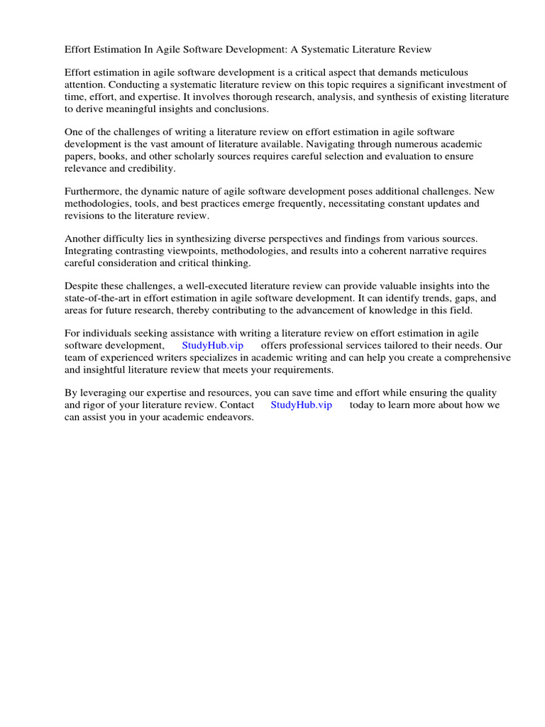 Effort Estimation in Agile Software Development A Systematic Literature Review | PDF | Agile ...
