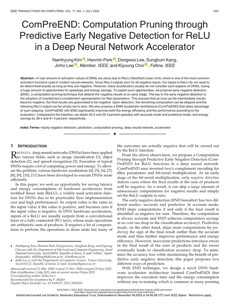 ReLU Computation Pruning in DNNs | PDF | Deep Learning | Parameter (Computer Programming)