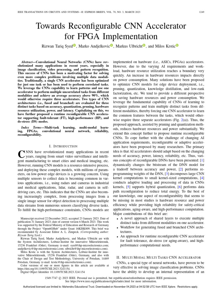 Towards Reconfigurable CNN Accelerator For FPGA Implementation | PDF | Deep Learning ...