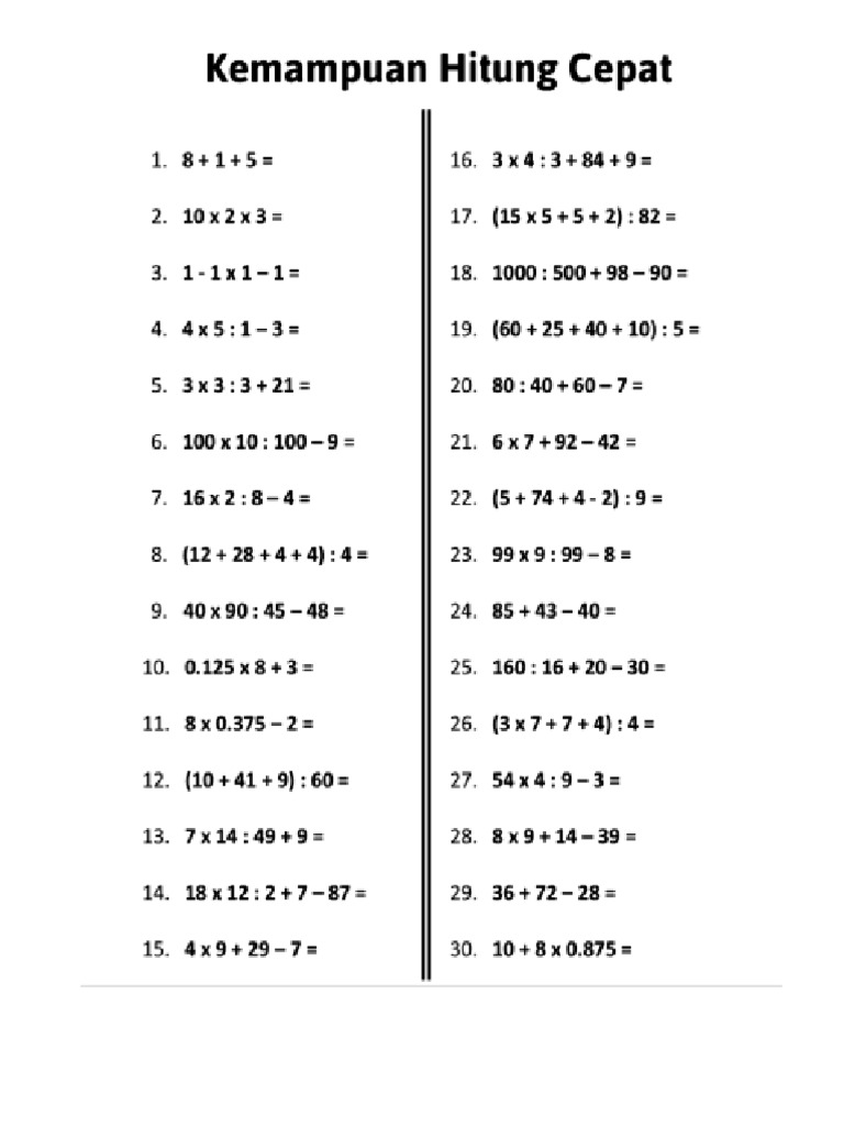 Latihan Soal 2 - Hitung Cepat | PDF
