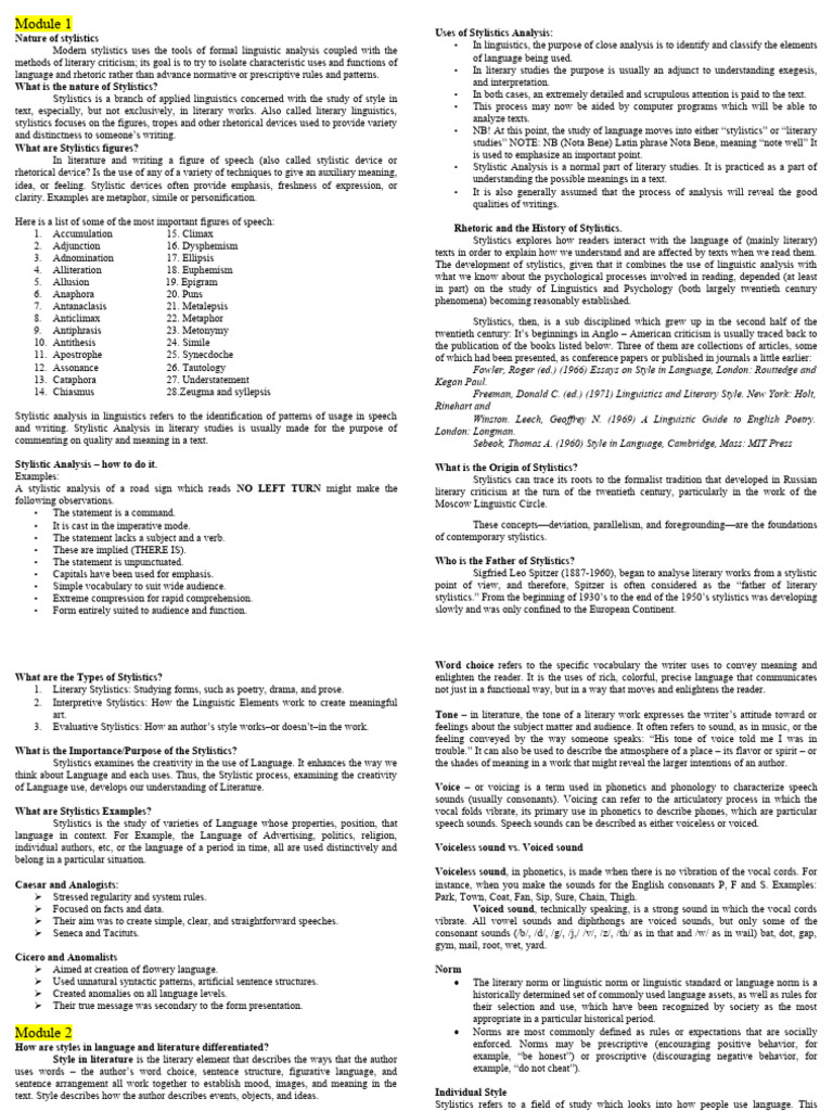 Stylistics (Module 1-5) | PDF | Linguistics | Word