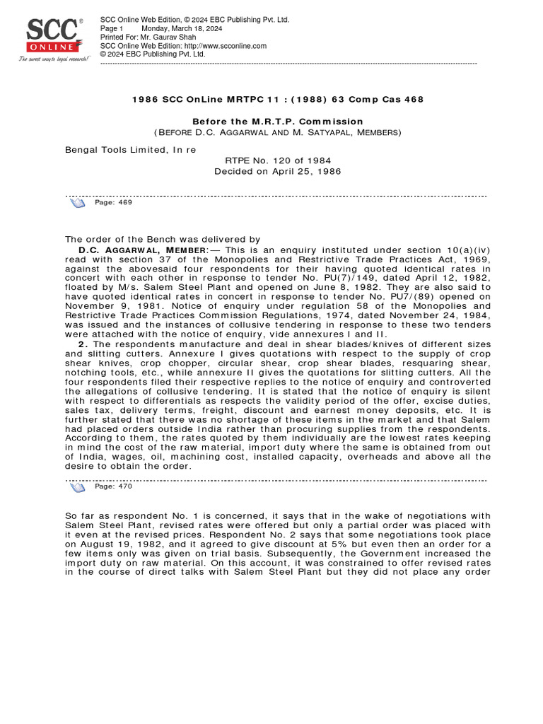 MRTPC Inquiry: Collusive Tendering Case | PDF | Burden Of Proof (Law)