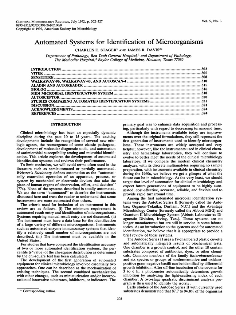 Automated Systems For Identification of Microorganisms | PDF | Medical ...