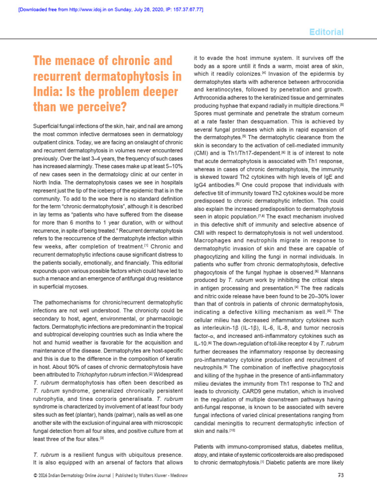 Chronic Dermatophytosis in India: Causes and Impact | PDF ...