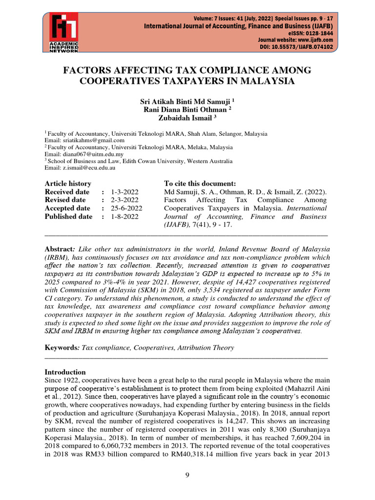 Tax Compliance Factors for Malaysian Cooperatives | PDF | Taxes | Behavior