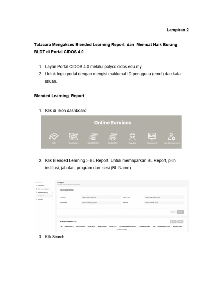Tatacara Mengakses Blended Learning Report Dan Memuat Naik Borang BLDT Di Portal CIDOS 4.0 | PDF