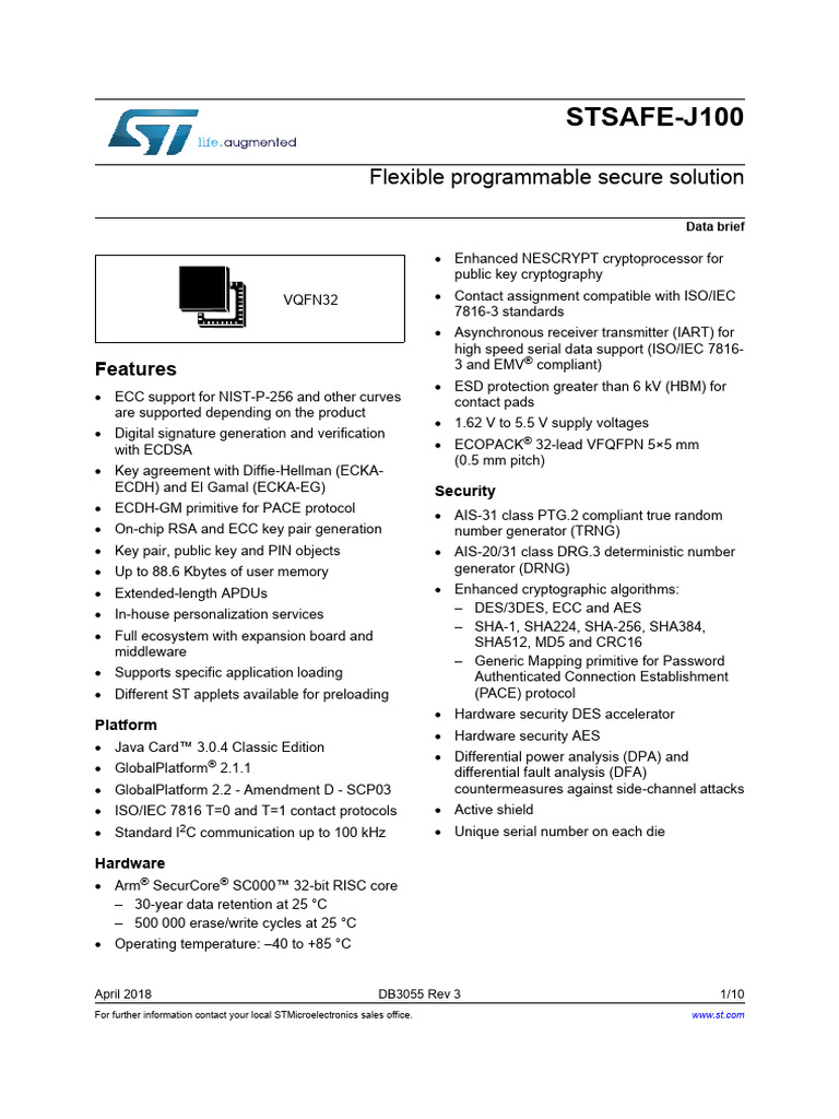 Stsafe j100 | PDF | Public Key Cryptography | Espionage Techniques