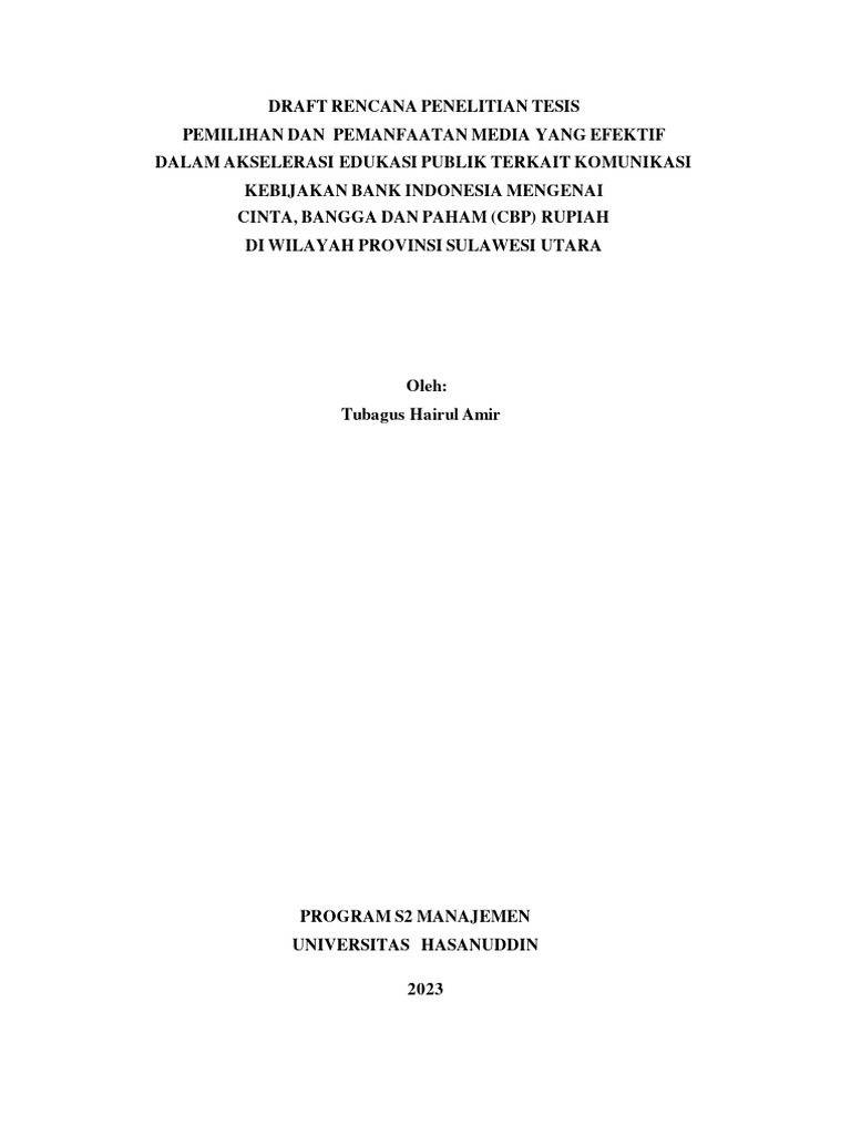 Draft Rencana Penelitian Tesis | PDF