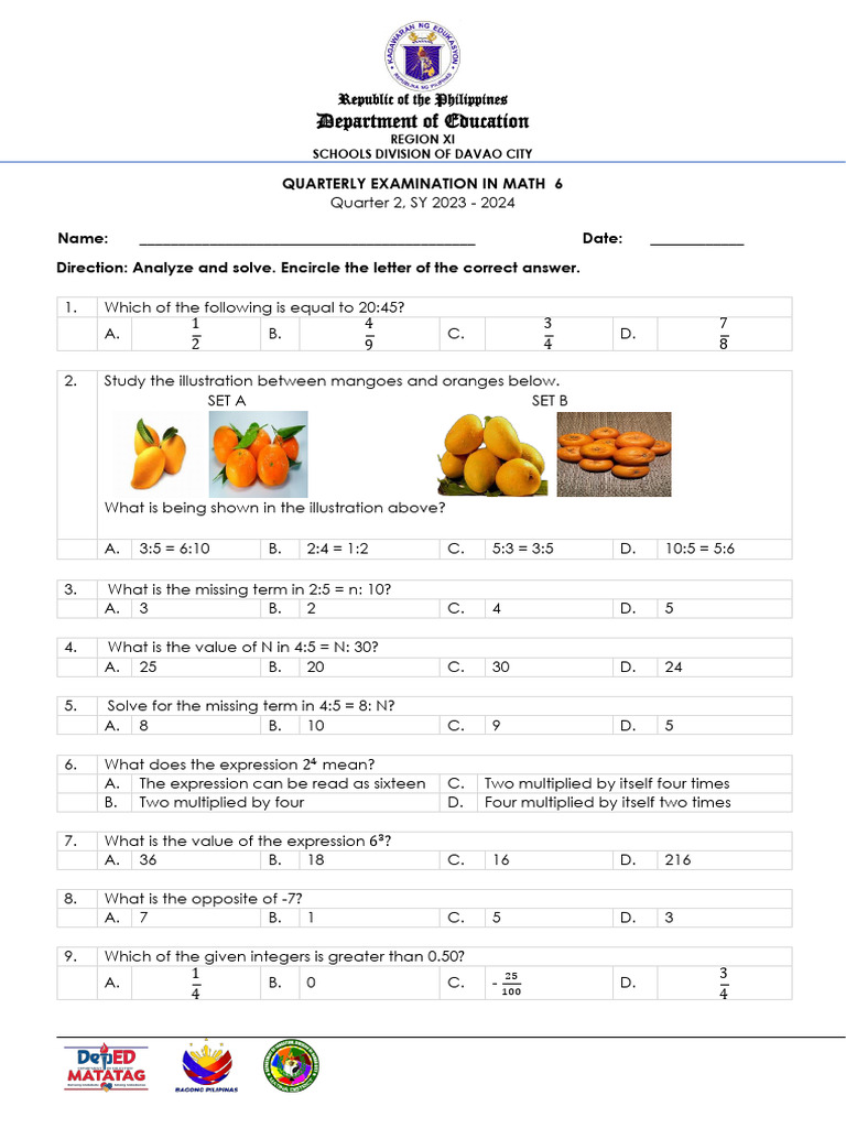 MATH-6-QUARTER-2-Periodical-Exam | PDF | Elementary Mathematics ...