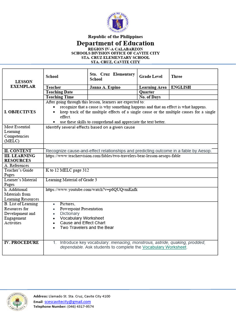 Grade 3 English: Cause and Effect Lesson | PDF | Learning | Cognition