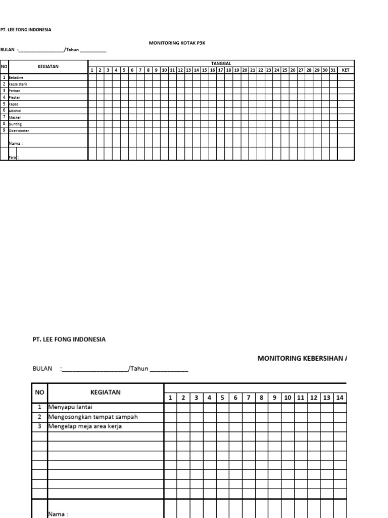 Form Monitoring Kebersihan PT Lee Fong | PDF