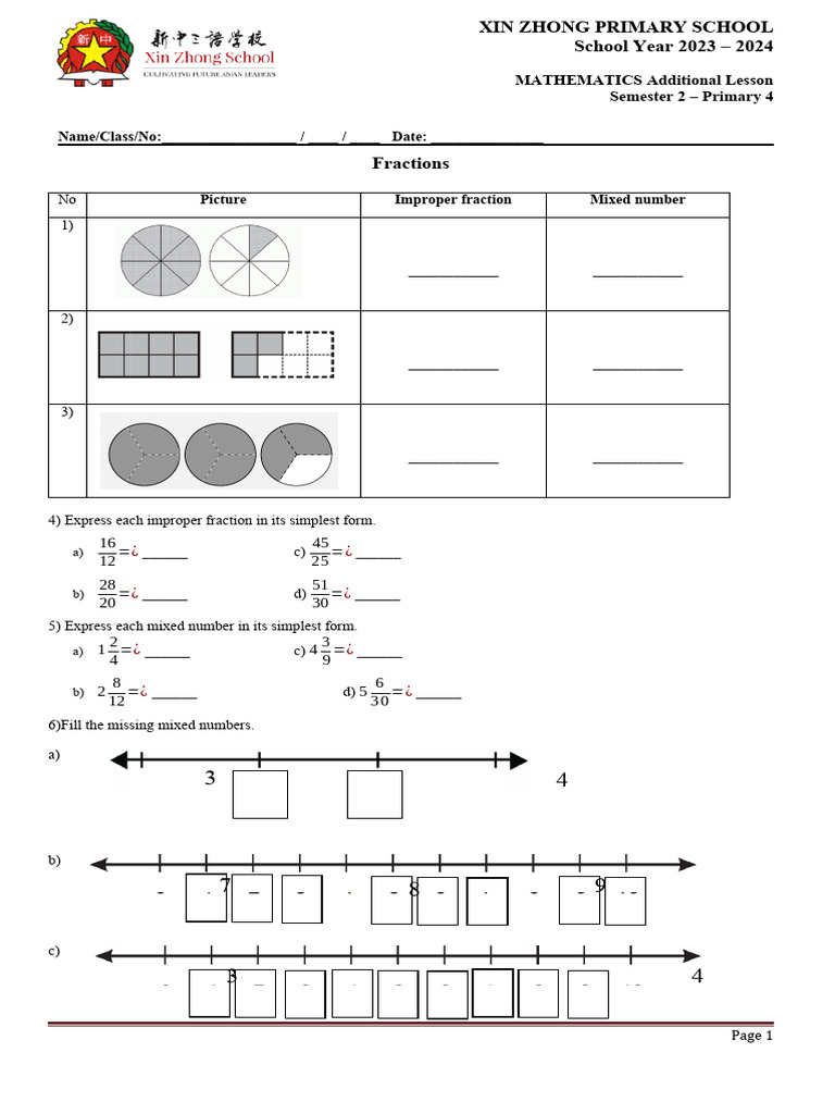 Primary 4 Fractions Practice | PDF | Algebra | Lexicology