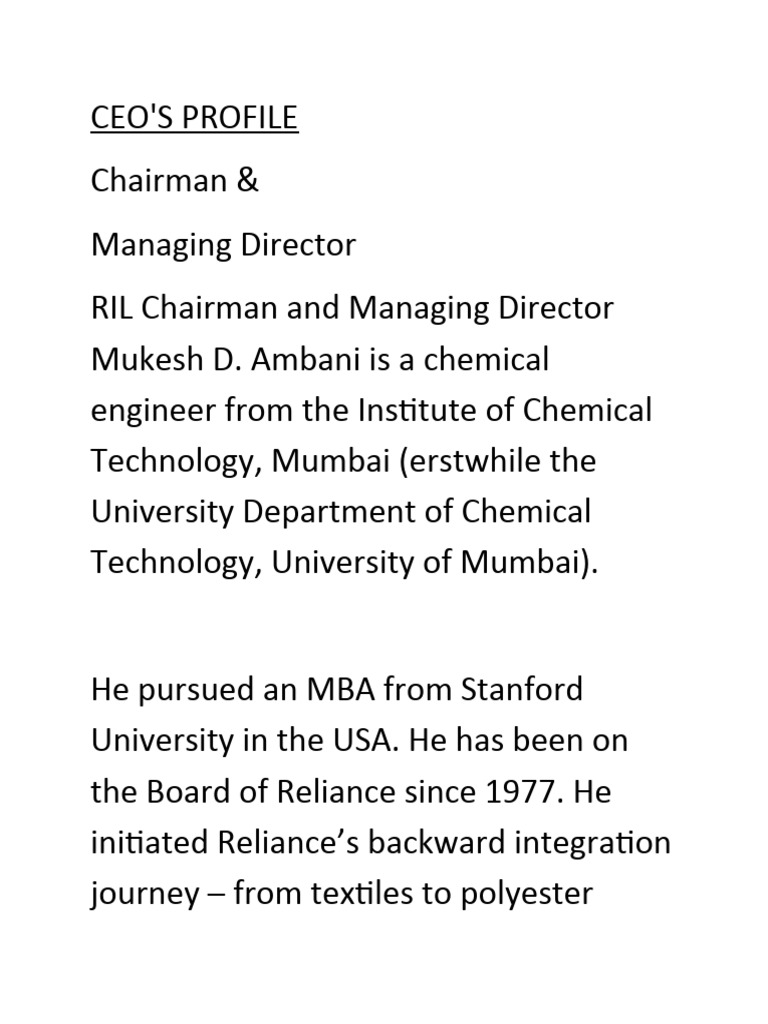 Ceo's Profile | PDF