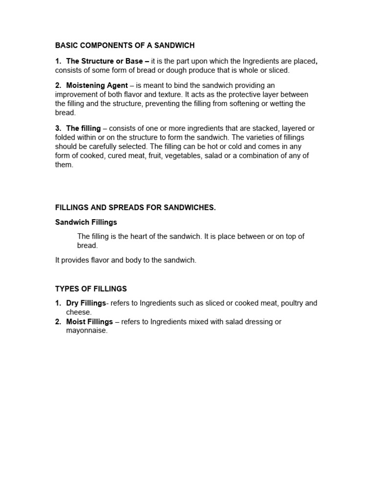 Basic Components of A Sandwich | Download Free PDF | Salad | Sausage