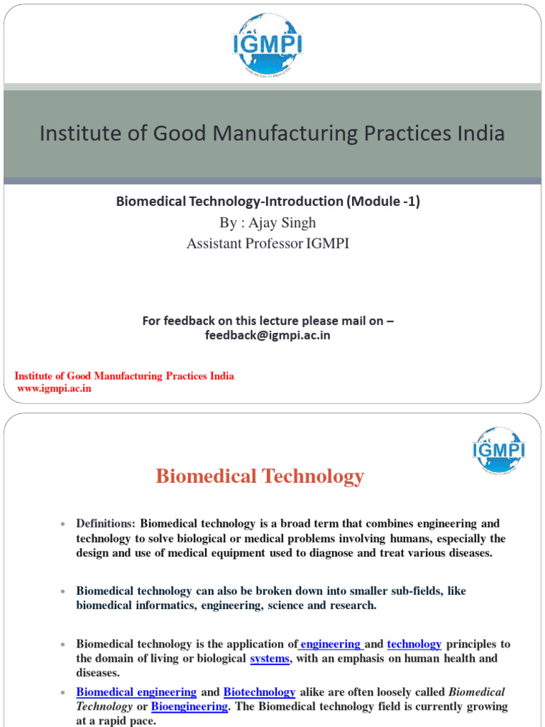 INTRODUCTION TO BIOMEDICAL TECHNOLOGY - Module-1ppt | PDF | Biomedical ...
