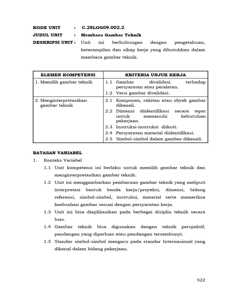 SKKNI Membaca Gambar Teknik | PDF | Teknologi & Rekayasa