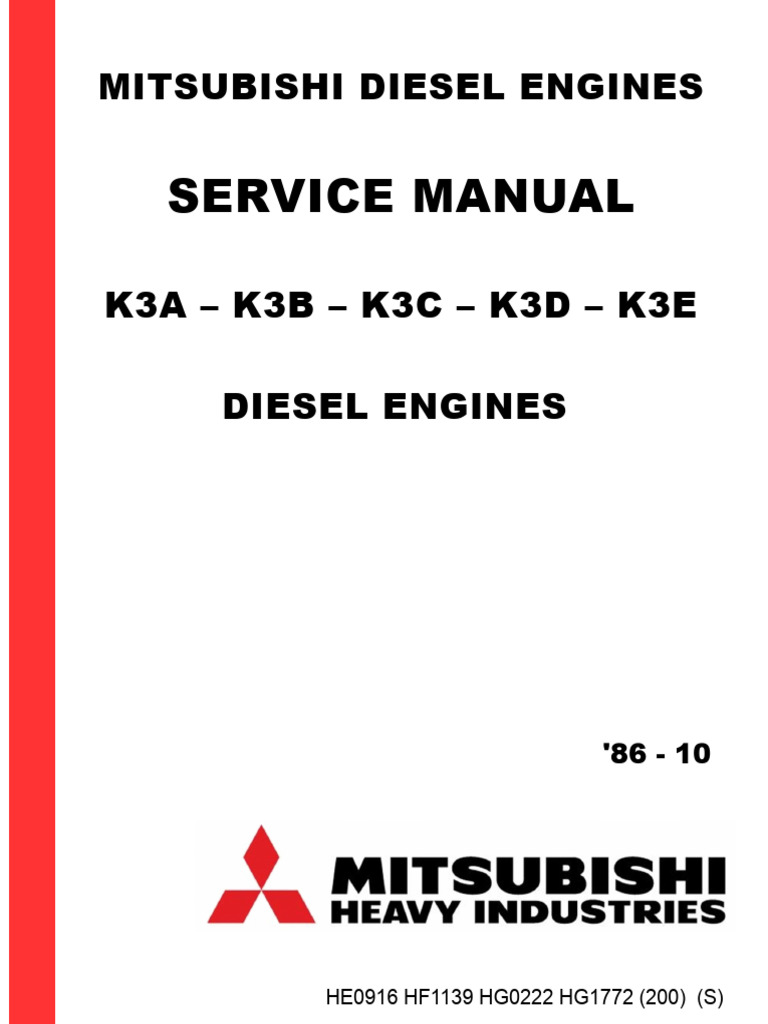 Mitsubishi Engine K3a K3B K3C K3D K3e Service Manual | PDF | Diesel ...