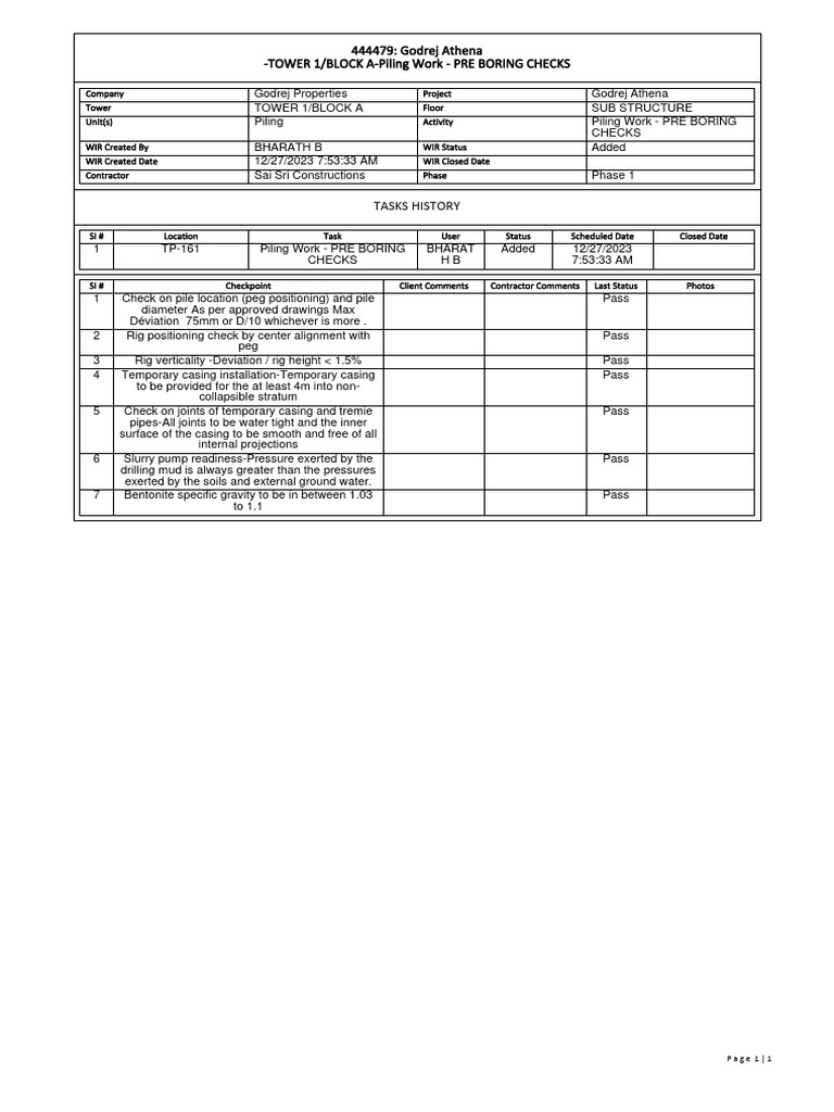 444479: Godrej Athena - Tower 1/block A-Piling Work - Pre Boring Checks ...