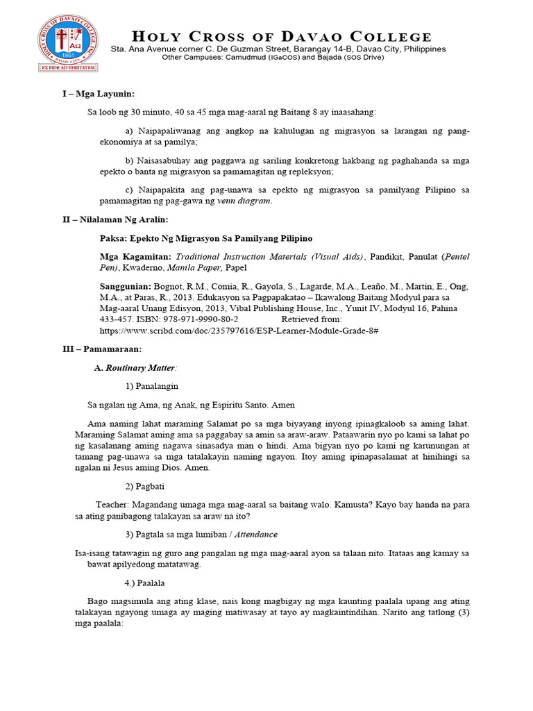 GRADE 8 ESP SEMI LP. Final | PDF