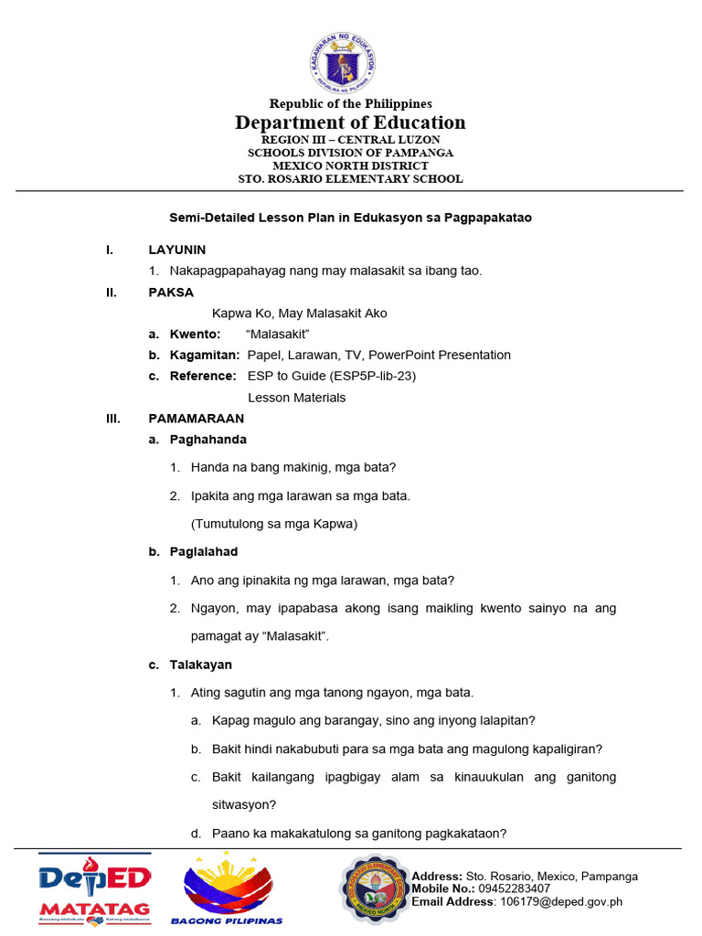 Semi-Detailed Lesson Plan - Ma'am Lucy | PDF