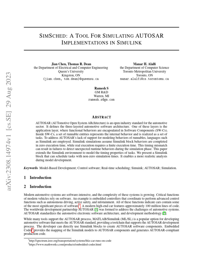 Simsched A Tool For Simulating Autosar Implementai Pdf Scheduling Computing Simulation