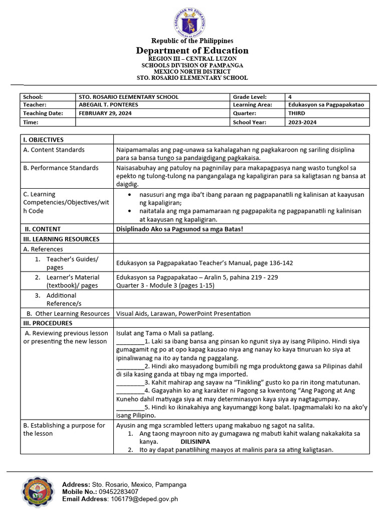 Semi-Detailed Lesson Plan in ESP | PDF