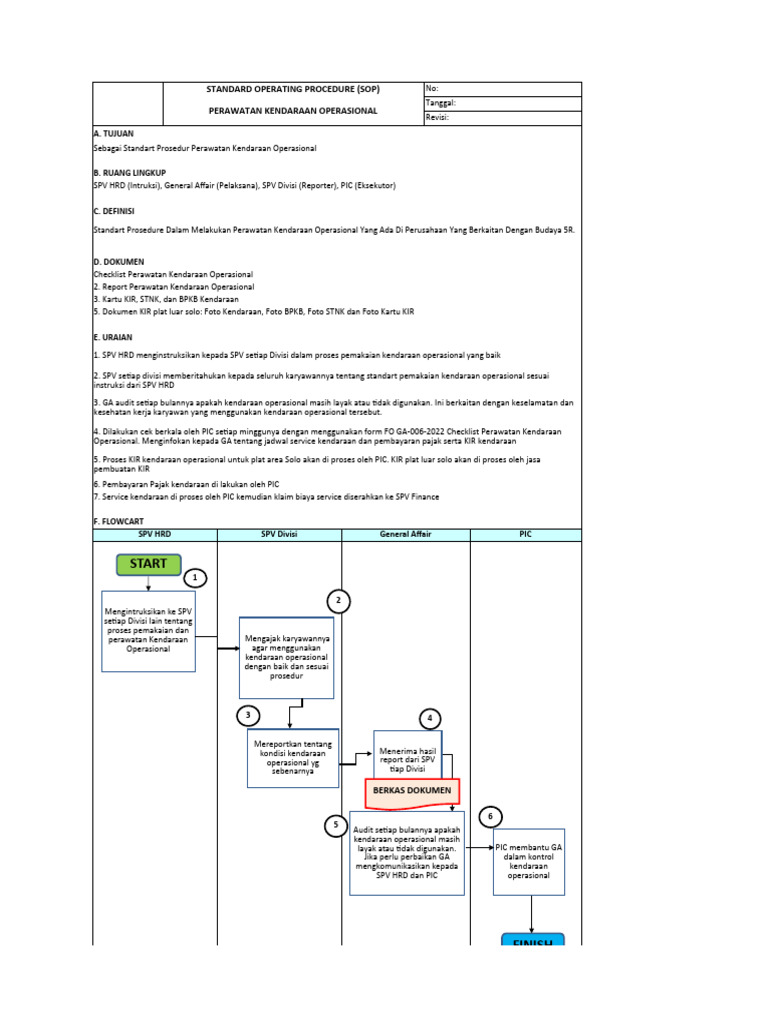 SOP Perawatan Kendaraan Operasional | PDF | Teknologi & Rekayasa