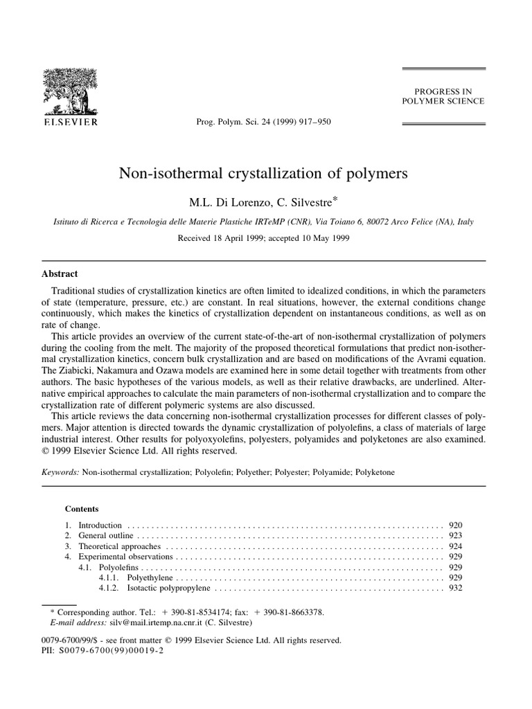 Non-Isothermal Crystallization of Polymers: M.L. Di Lorenzo, C. Silvestre | Download Free PDF ...