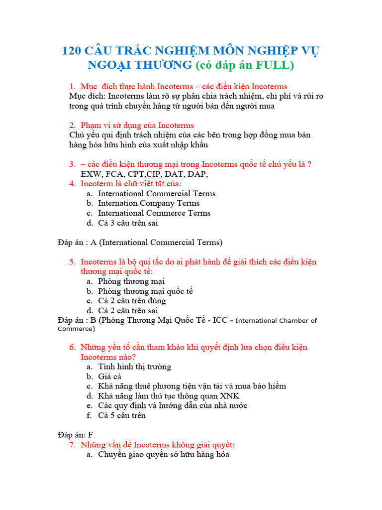 (123doc) - 120-Cau-Trac-Nghiem-Mon-Nghiep-Vu-Ngoai-Thuong-Co-Dap-An-Full | PDF