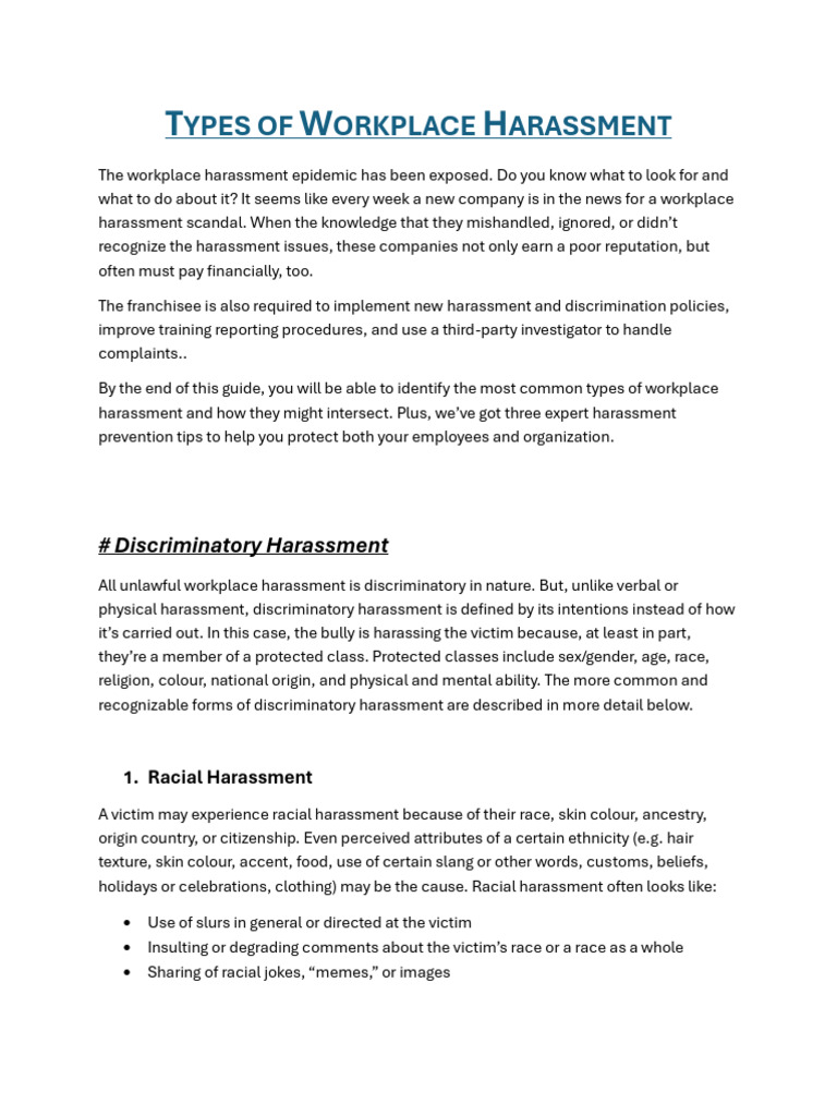 Workplace Harassment | PDF | Harassment | Discrimination