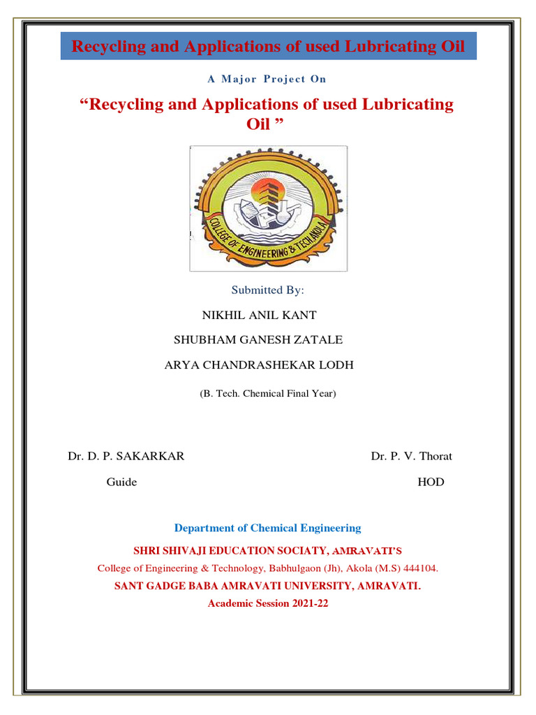 Major Project Thesis BY Shubham Arya Nikhil | PDF | Motor Oil | Lubricant