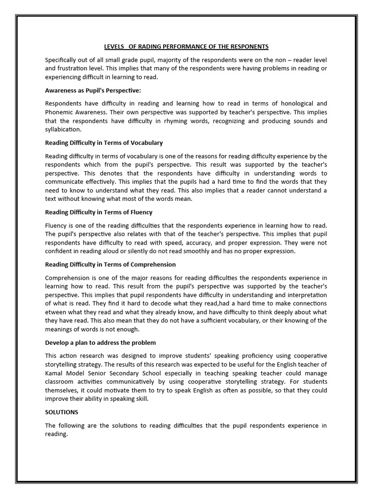 Action | PDF | Reading Comprehension | Teachers