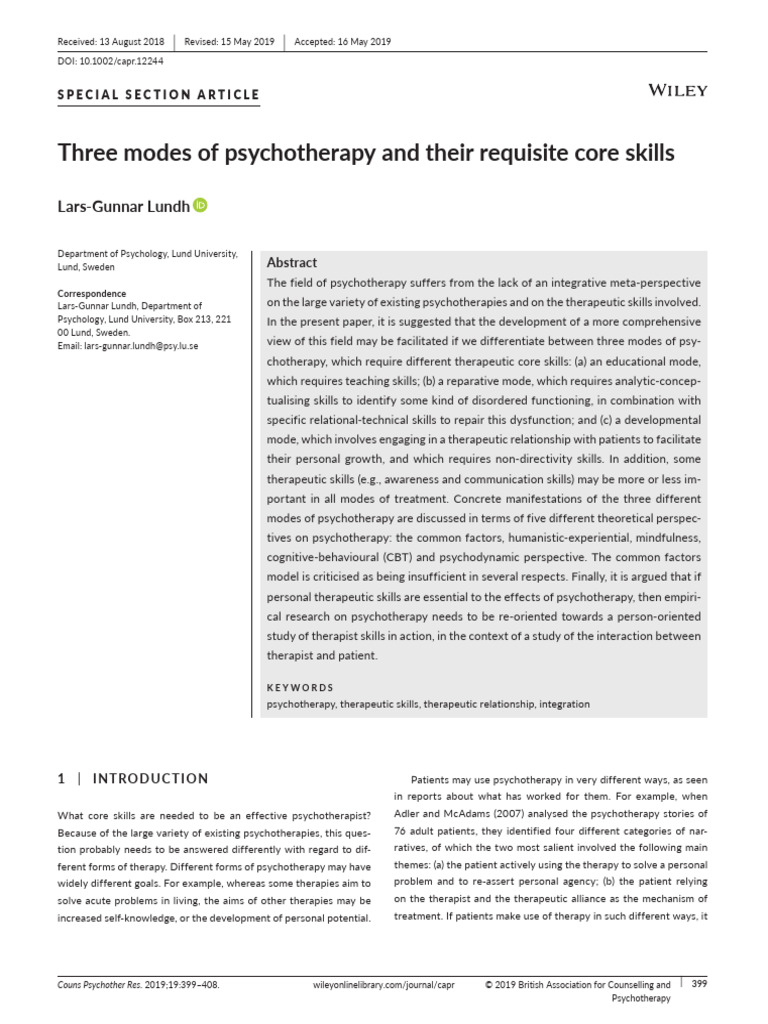 Three modes of psychotherapy | PDF | Psychotherapy | Cognitive ...