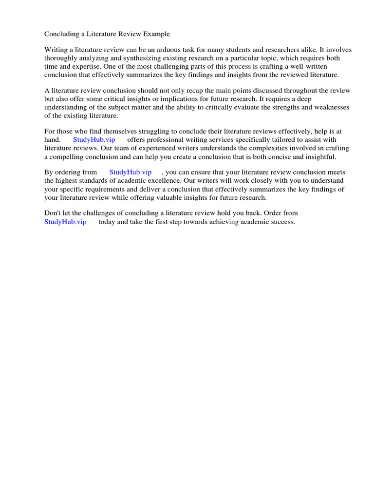 Concluding A Literature Review Example Download Free PDF Essays