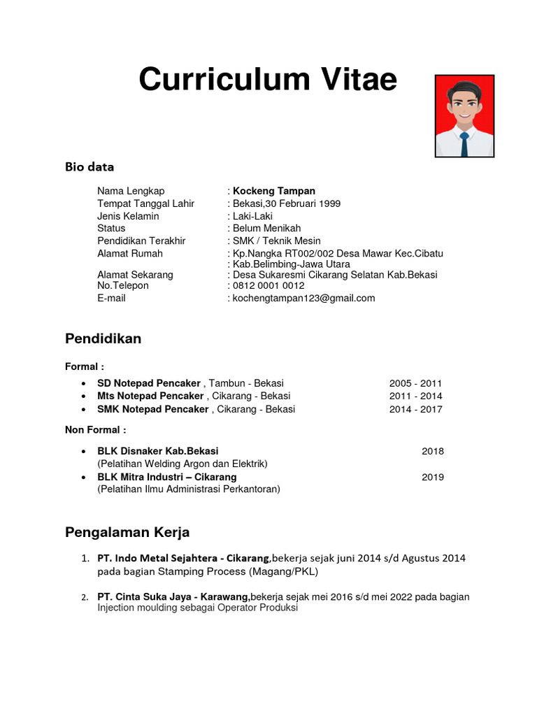 Contoh CV 1.1-Notepad Pencaker | PDF