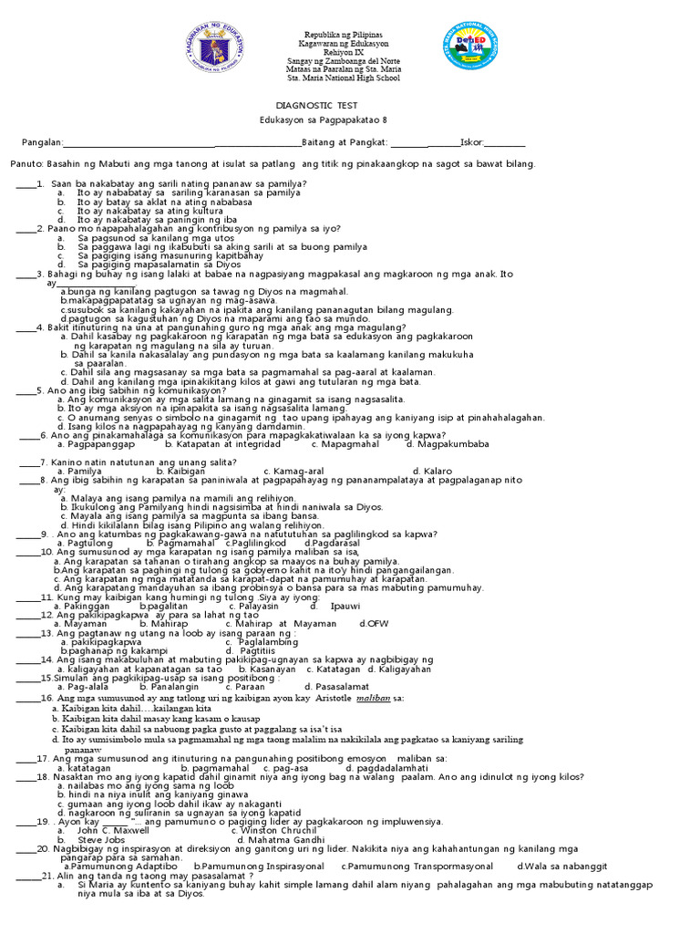 Diagnostic Test Esp 8 | PDF