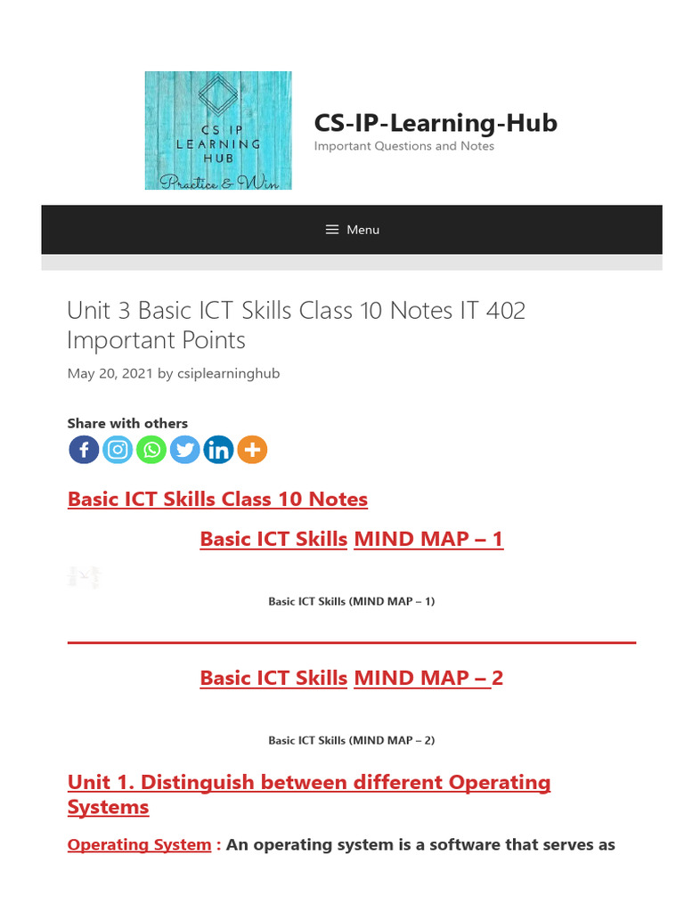Csiplearninghub Com Unit 3 Basic Ict Skills Class 10 Notes It 402 | PDF ...