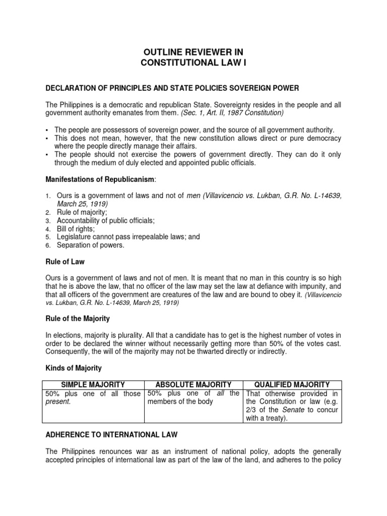 Constitutional Law I | PDF | Citizenship | Separation Of Powers