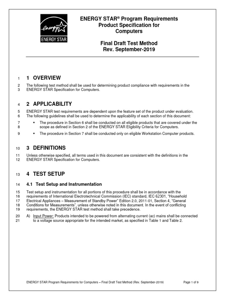 ENERGY STAR Computers Version 8.0 Final Draft Test Method | PDF ...